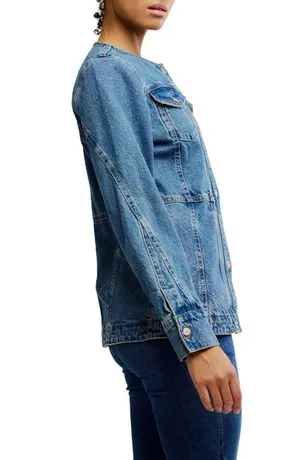 Free People Lula Collarless Denim Jacket