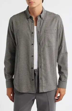 LES DEUX Konrad Microcheck Flannel Button-down Shirt - Gargoyle