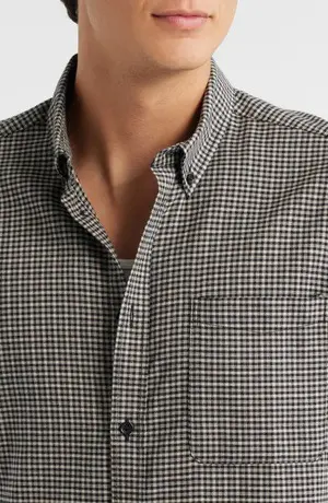 LES DEUX Konrad Microcheck Flannel Button-down Shirt - Gargoyle