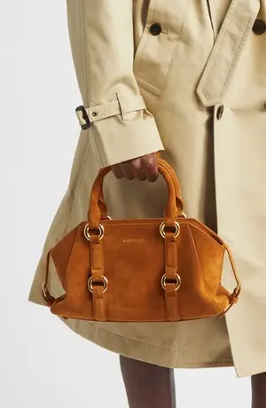 Alexander McQueen Small Farringdon Suede Satchel - Tan/gold