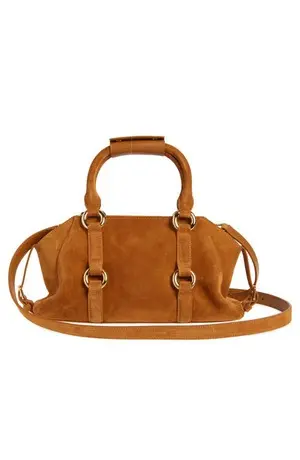 Alexander McQueen Small Farringdon Suede Satchel - Tan/gold
