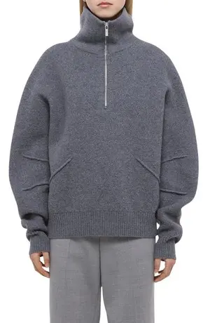 Helmut Lang Apex Quarter Zip Wool Sweater - Med Grey