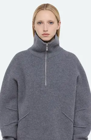 Helmut Lang Apex Quarter Zip Wool Sweater - Med Grey