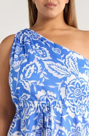 SUGARLIPS Floral Cotton One-shoulder Maxi Dress - Blue/white