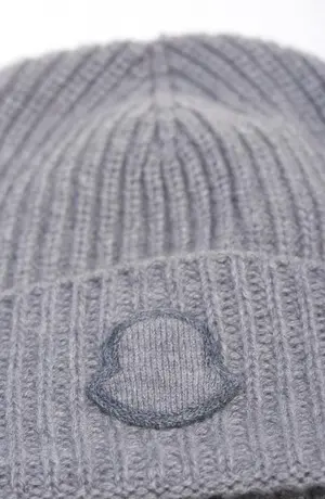 Moncler Embroidered Cashmere Beanie - Gray