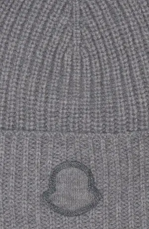 Moncler Embroidered Cashmere Beanie - Gray