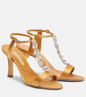 Manolo Blahnik Crystal-embellished Satin Sandals - Orange