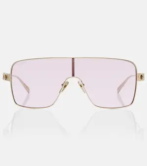Gucci Crystal-embellished Shield Sunglasses - Gold