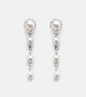Mikimoto 18kt White Gold Earrings With Akoya Pearls And Diamonds - Silver