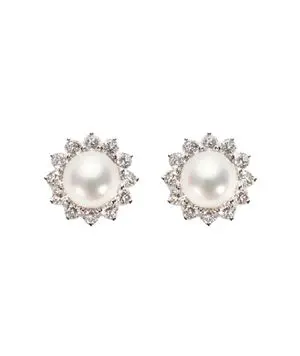 Mikimoto 18kt White Gold Earrings With Diamonds And Pearls - Silver