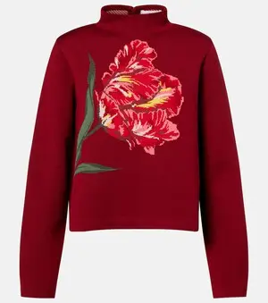 Carolina Herrera Floral Jacquard Cotton And Wool Sweater - Red