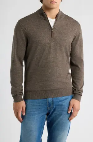Johnnie-o Raynor Merino Wool Quarter Zip Sweater - Mocha