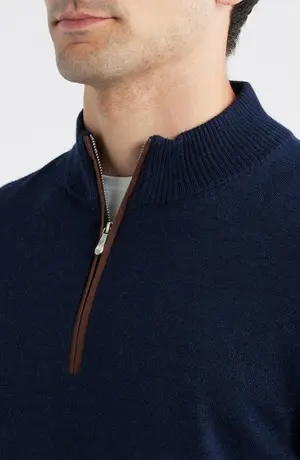 Johnnie-o Raynor Merino Wool Quarter Zip Sweater - Navy