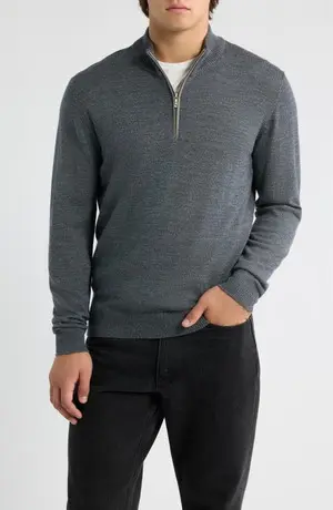 Johnnie-o Raynor Merino Wool Quarter Zip Sweater - Shadow