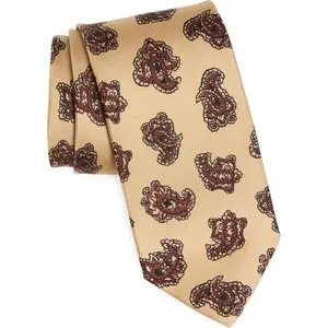 DRAKE'S Paisley Motif Silk Neck Tie - Latte Red
