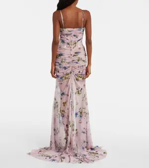 Blumarine Floral Ruched Sheer Gown