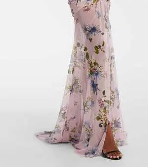 Blumarine Floral Ruched Sheer Gown