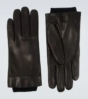 Saint Laurent Cassandre Leather Gloves - Black