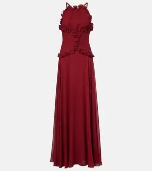 Elie Saab Ruffled Silk Georgette Gown - Red