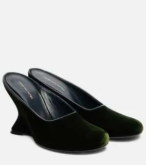 Dries Van Noten 95 Velvet Wedges - Green