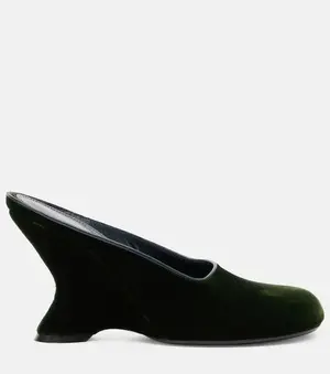 Dries Van Noten 95 Velvet Wedges - Green