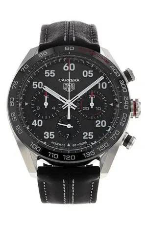 WATCHFINDER & CO. Porsche X Carrera Chronograph Leather Strap Watch - Grey