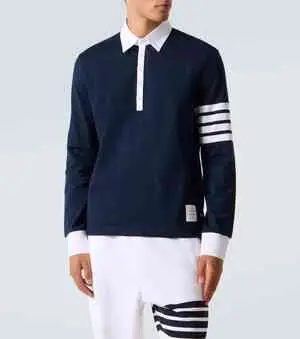 Thom Browne 4-bar Cotton Jersey Polo Sweater