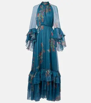 Etro Paisley Silk Chiffon Gown - Blue