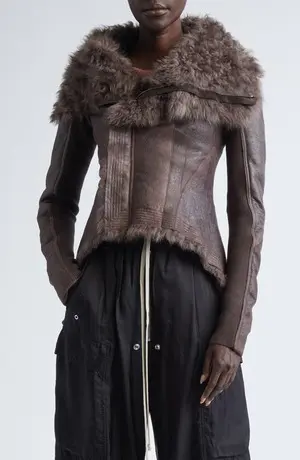 Rick Owens Sphinx Naska Genuine Shearling Moto Jacket - Dark Dust
