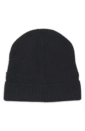 Moncler Logo Patch Virgin Wool Beanie - Black