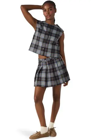 Steve Madden Margo Pleated Plaid Midi Skirt