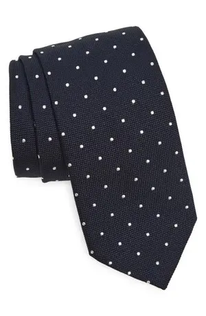 BOSS Neat Dot Silk Standard Neck Tie - Dark Blue