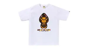 A BATHING APE 1st Camo Milo Shark Fzh Tee Shirt White/orange