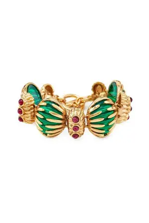 KENNETH JAY LANE Vintage Emerald & Ruby Toggle Bracelet - Gold