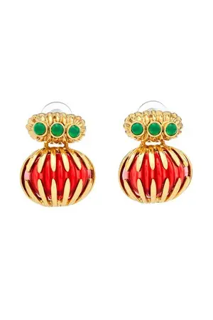 KENNETH JAY LANE Vintage Emerald And Ruby Pierced Earrings - Gold