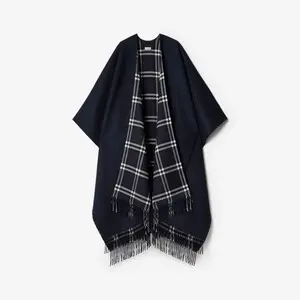 Burberry Reversible Check Wool Cashmere Cape - Ink Blue