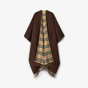 Burberry Reversible Check Wool Cashmere Cape - Treacle Brown