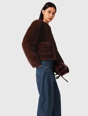 Maje Faux Fur Short Coat - Brown