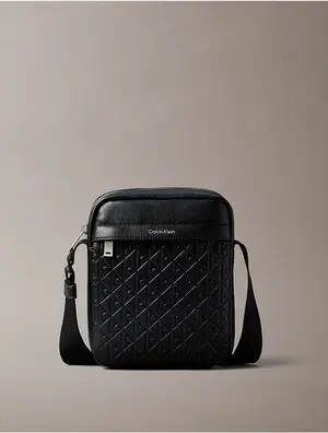 Calvin Klein Embossed Monogram Reporter Bag - Black