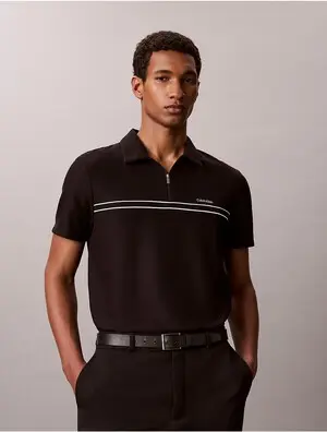 Calvin Klein Contrast Piping Quarter Zip Polo Shirt - Black