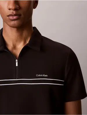 Calvin Klein Contrast Piping Quarter Zip Polo Shirt - Black