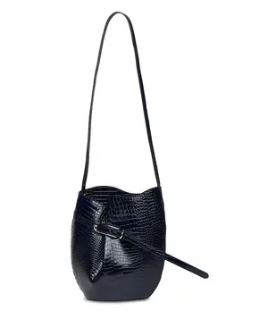 LIFFNER Leather Belted Bucket Bag - Navy Croc