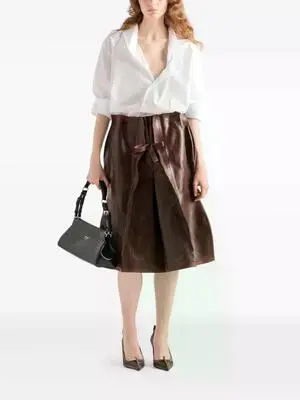 Prada Leather Flared Midi Skirt