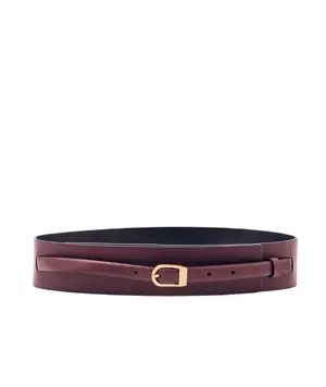 REISS Odell Leather Waist Belt - Burgundy