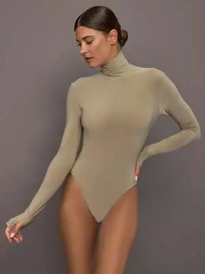 Norma Kamali Long Sleeve Turtleneck Bodysuit - Elm