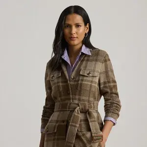 Ralph Lauren Plaid Belted Double-knit Blazer