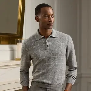Ralph Lauren Windowpane Cashmere Polo-collar Sweater