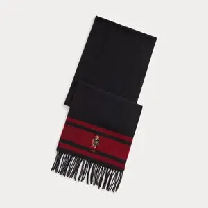 Ralph Lauren Polo Bear Striped Wool Scarf - Black/red