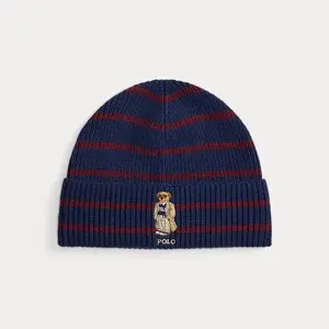 Ralph Lauren Polo Bear Striped Beanie - Navy/wine
