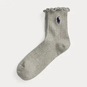 Ralph Lauren Ruffled-Cuff Ankle Socks Grey Heather